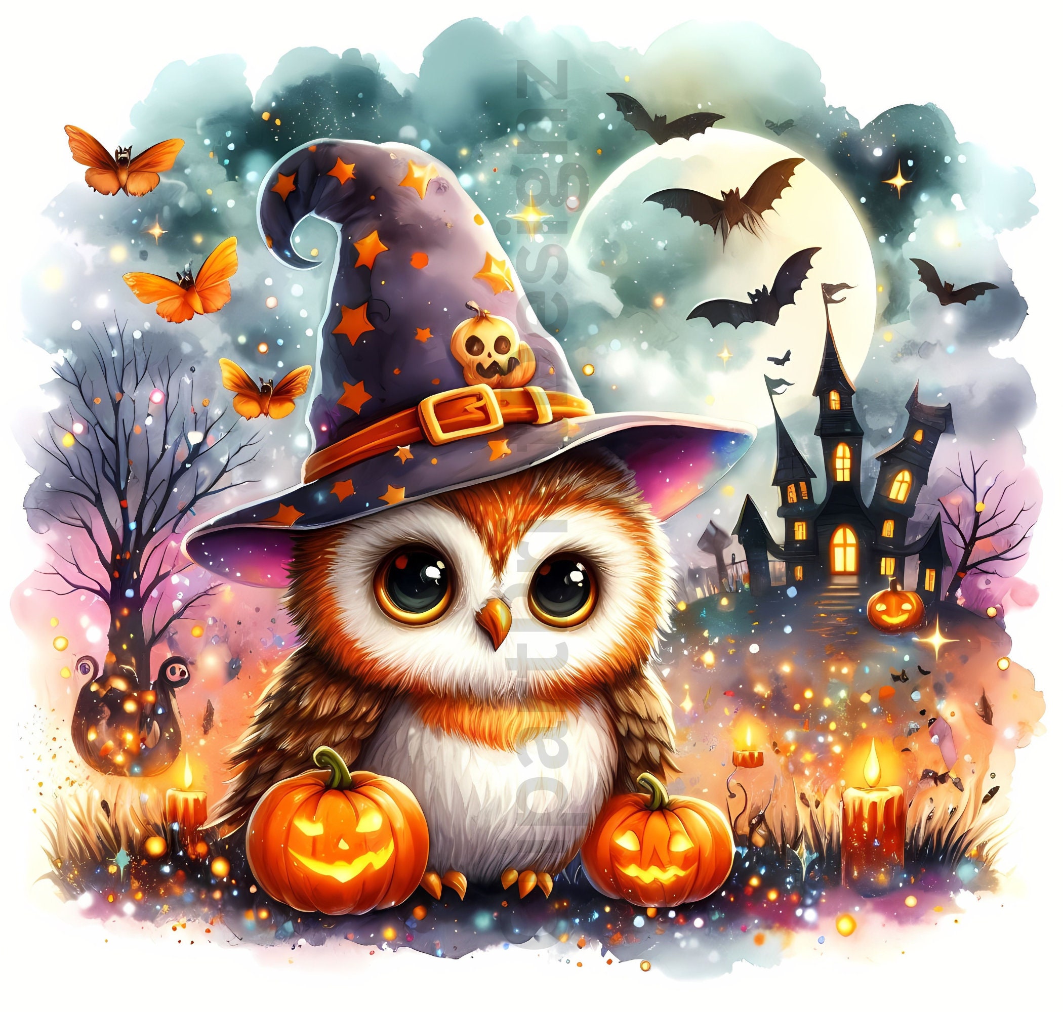 Cute Halloween Owls Clipart Bundle, Watercolor Owl Clip Art Images ...