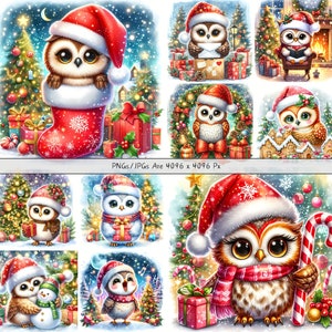 Cute Christmas Owls Clipart Bundle, Xmas Owl Clip Art Images ...