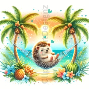 Cute Summer Hedgehogs Clipart Bundle, Watercolor Hedgehog Clip Art ...