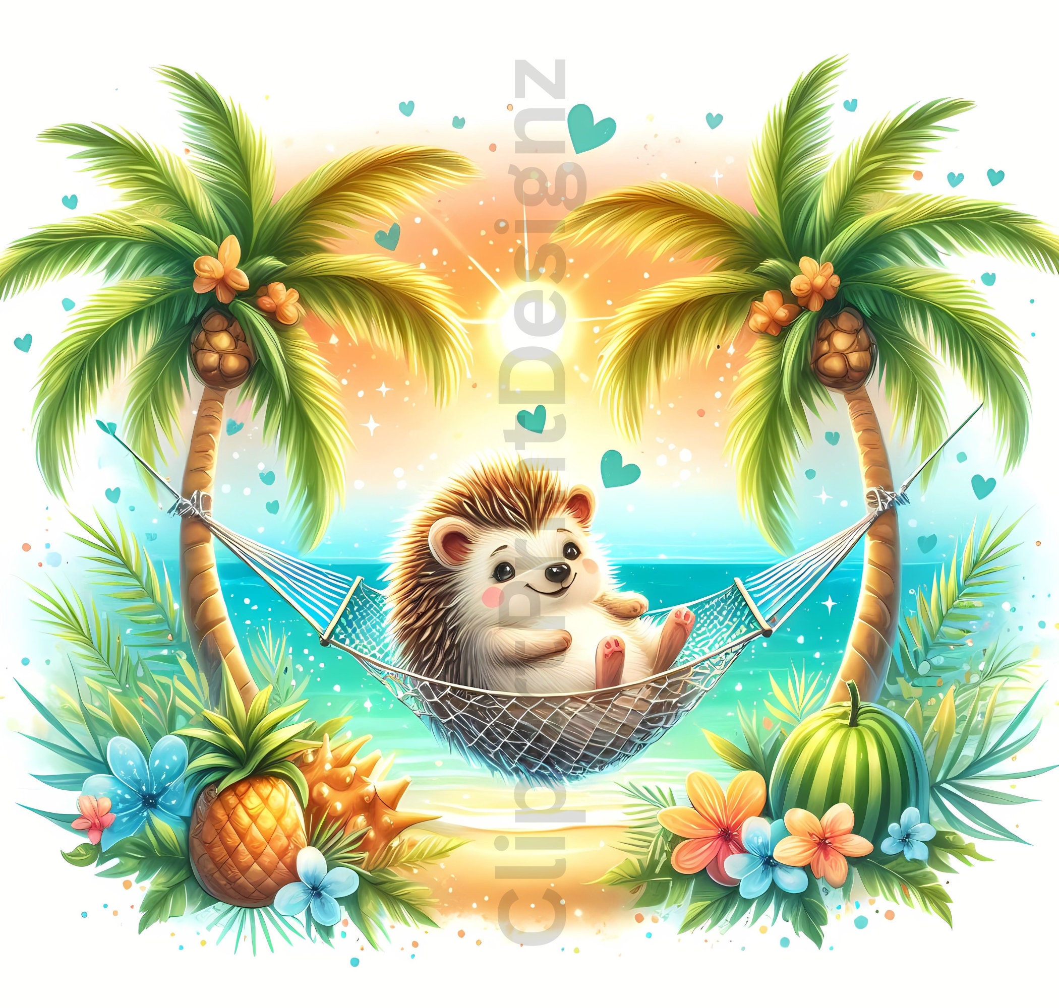 Cute Summer Hedgehogs Clipart Bundle, Watercolor Hedgehog Clip Art ...