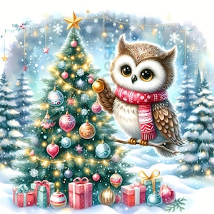 Cute Christmas Owls Clipart Bundle, Xmas Owl Clip Art Images ...