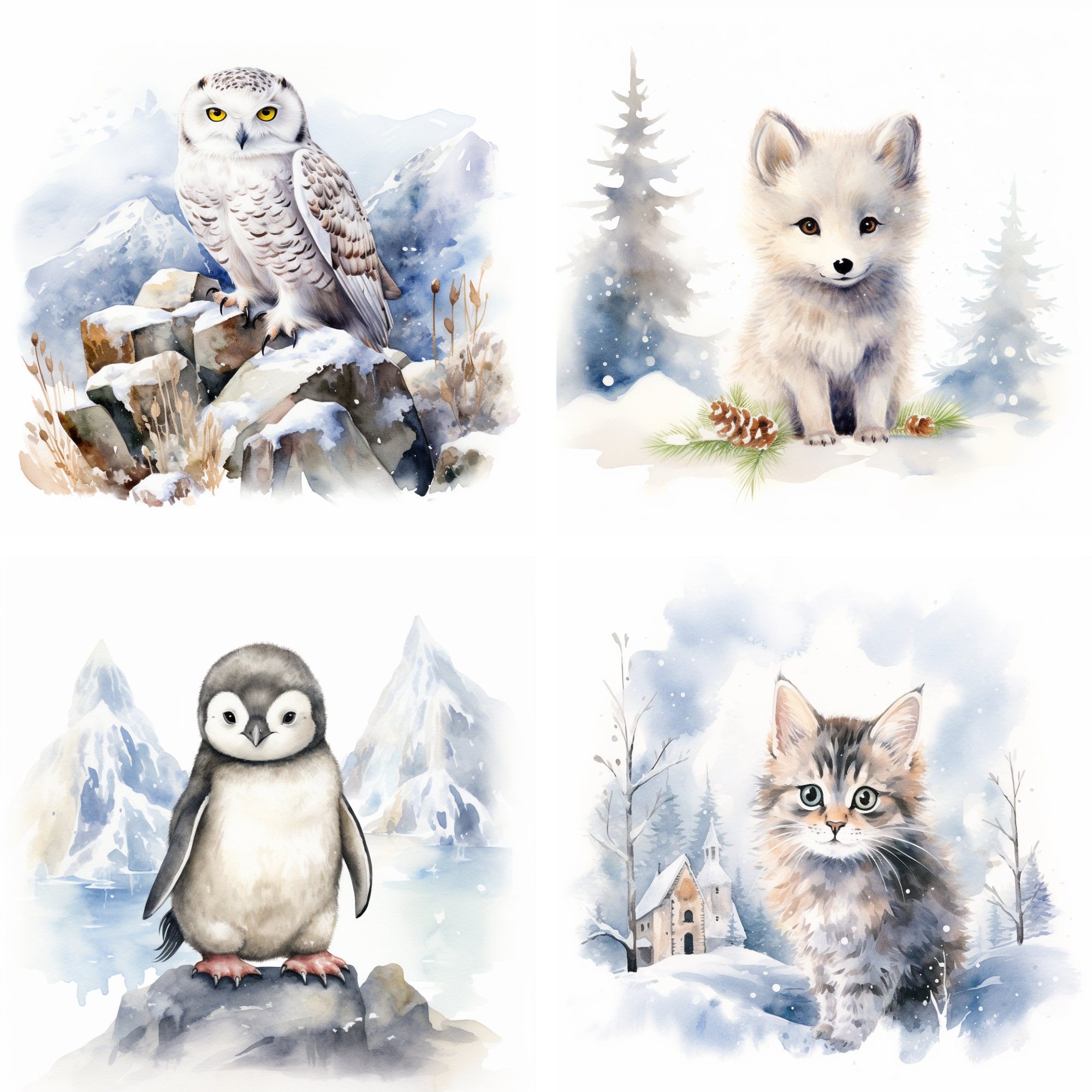 20 Cute Baby Winter Animals Clipart Bundle, Watercolor Animals, Digital ...