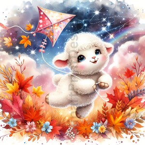 Cute Fall Lambs Clipart Bundle, Watercolor Lamb Clip Art Images, High ...