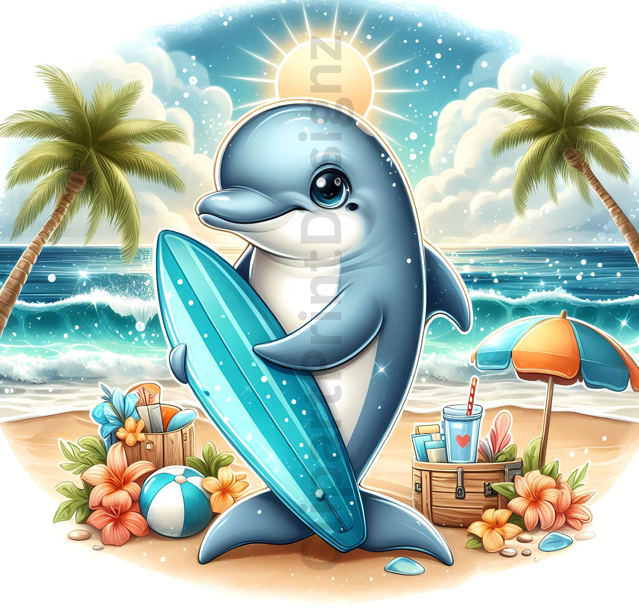 Cute Summer Dolphins Clipart Bundle, Watercolor Dolphin Clip Art Images ...