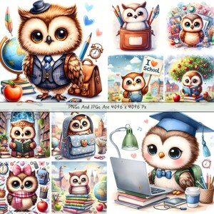 Cute Back to School Owls Clipart Bundle, Watercolor Owl Clip Art Images ...
