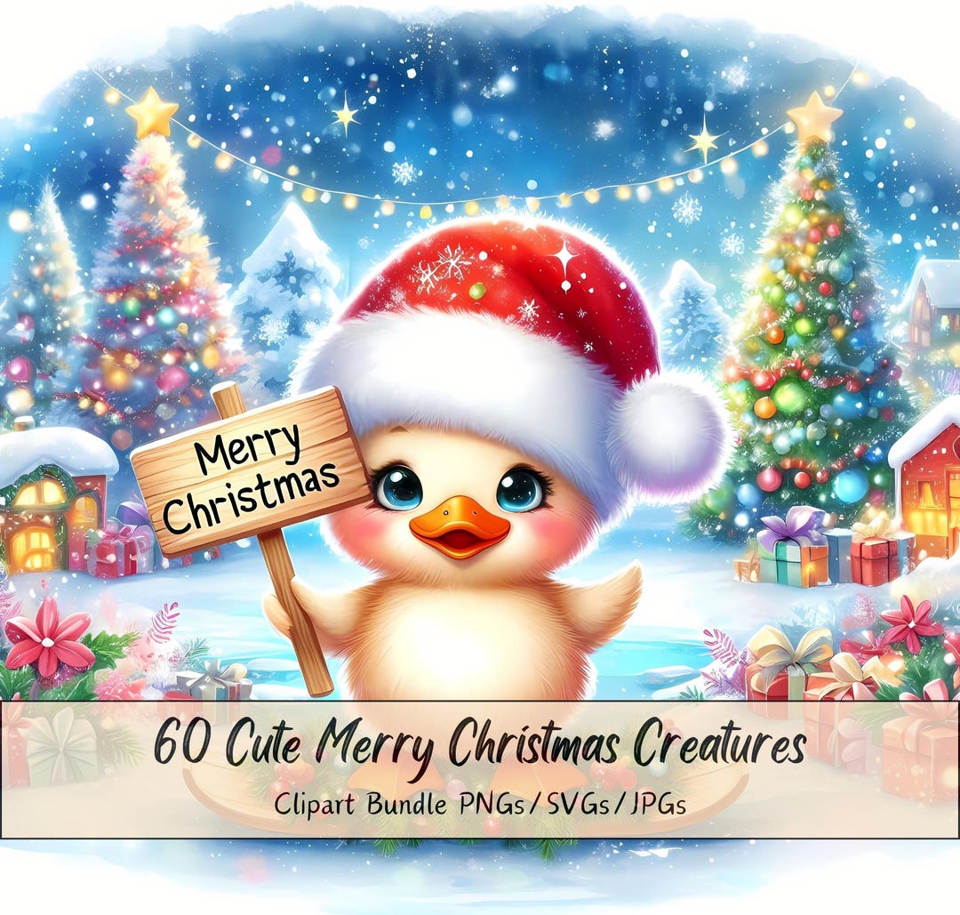 Cute Merry Christmas Creatures Clipart Bundle, Xmas Clip Art Images ...