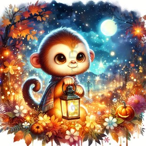 Cute Fall Monkeys Clipart Bundle, Watercolor Monkey Clip Art Images ...