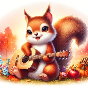 Cute Fall Squirrels Clipart Bundle, Watercolor Autumn Squirrel Clip Art ...