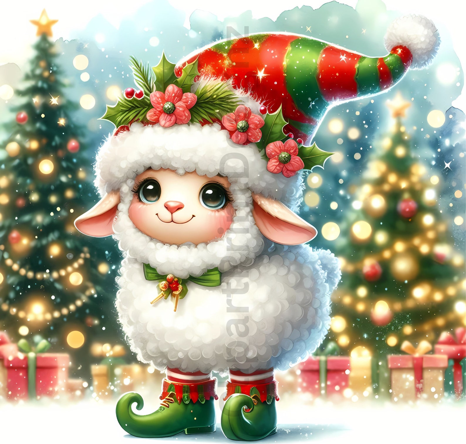 Cute Christmas Sheep Clipart Bundle, Xmas Lamb Clip Art Images ...