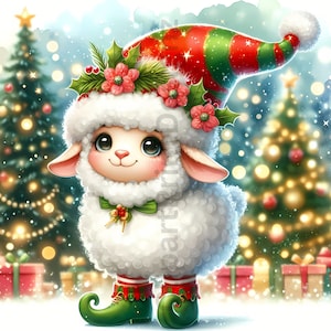 Cute Christmas Sheep Clipart Bundle, Xmas Lamb Clip Art Images ...