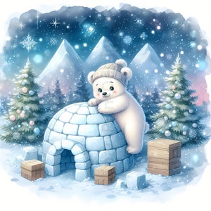 Cute Winter Polar Bear Clipart Bundle Festive Watercolor Clip - Etsy