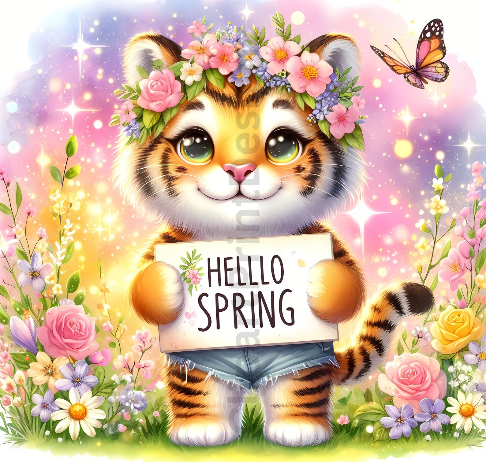 Cute Hello Spring Animals Clipart Bundle, Watercolor Clip Art Images ...