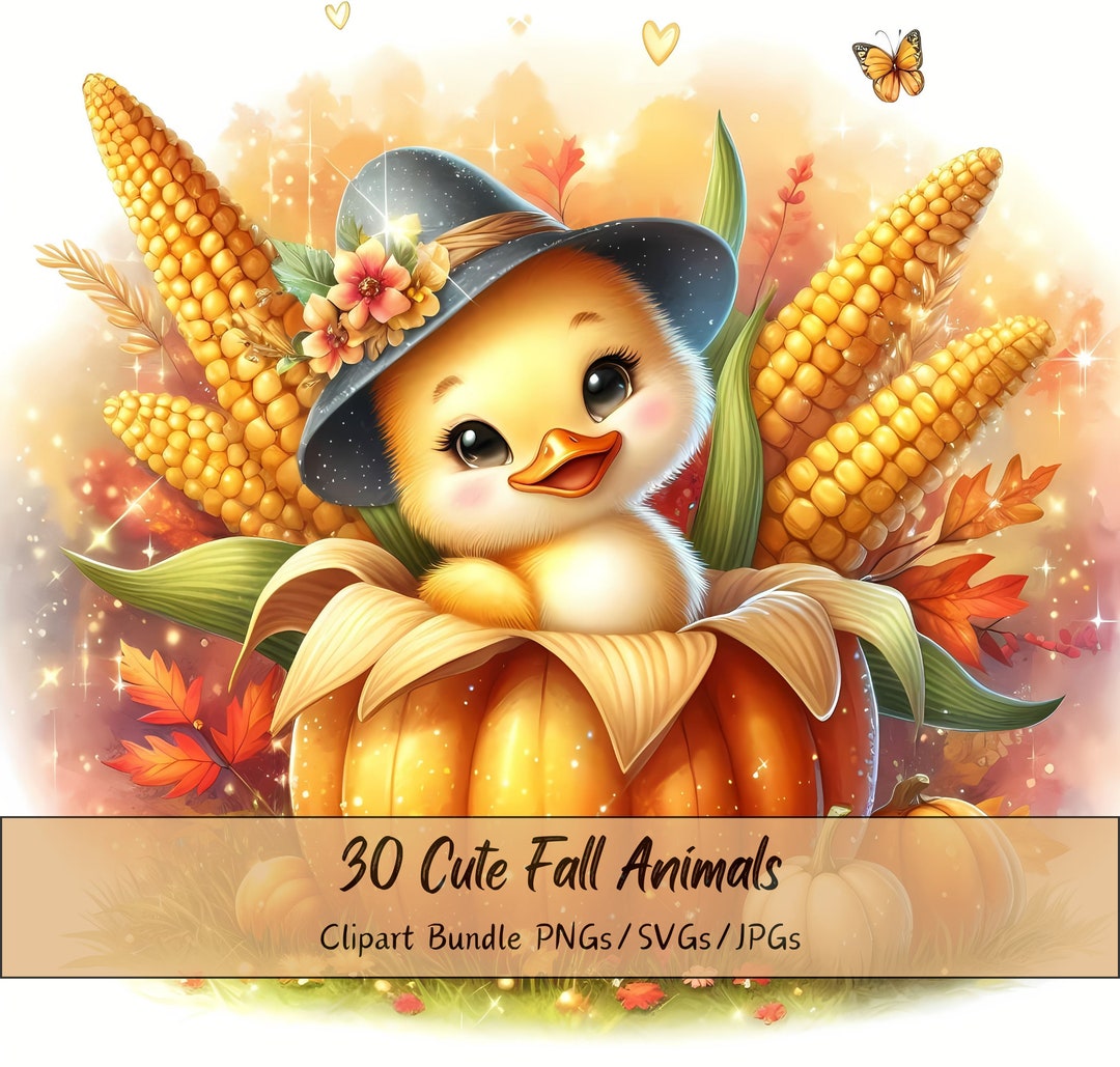 Cute Fall Animals Clipart Bundle, Watercolor Animal Clip Art Images ...