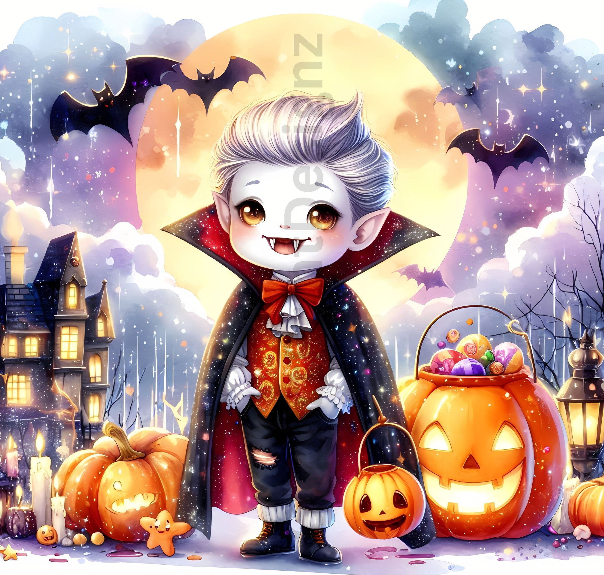 Cute Halloween Vampires Clipart Bundle, Watercolor Vampire Clip Art ...