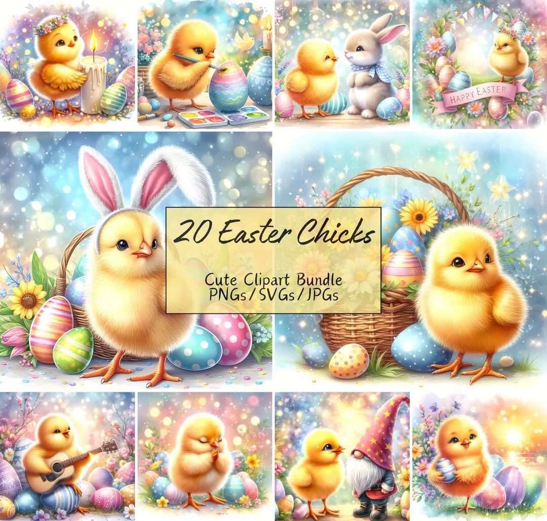 Cute Easter Chicks Clipart Bundle, Watercolor Clip Art Images, 20 High ...
