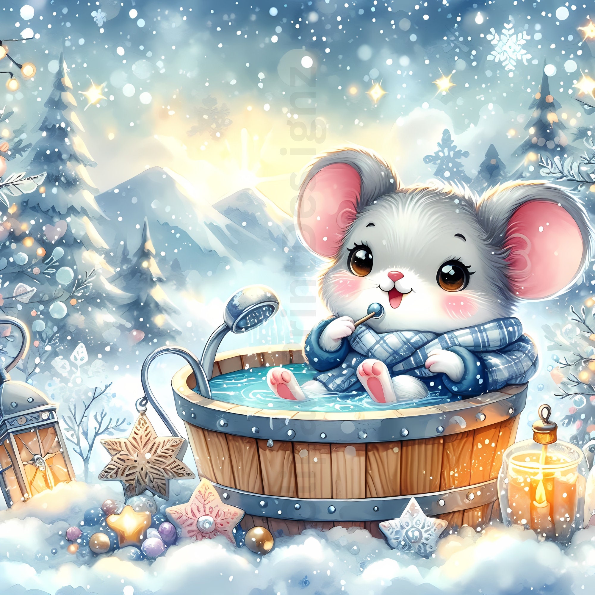 Cute Winter Mouse Clipart Bundle, Watercolor Clip Art Images, 20 High ...