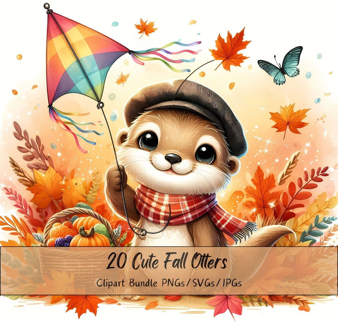 Cute Fall Otters Clipart Bundle, Watercolor Otter Clip Art Images, High ...