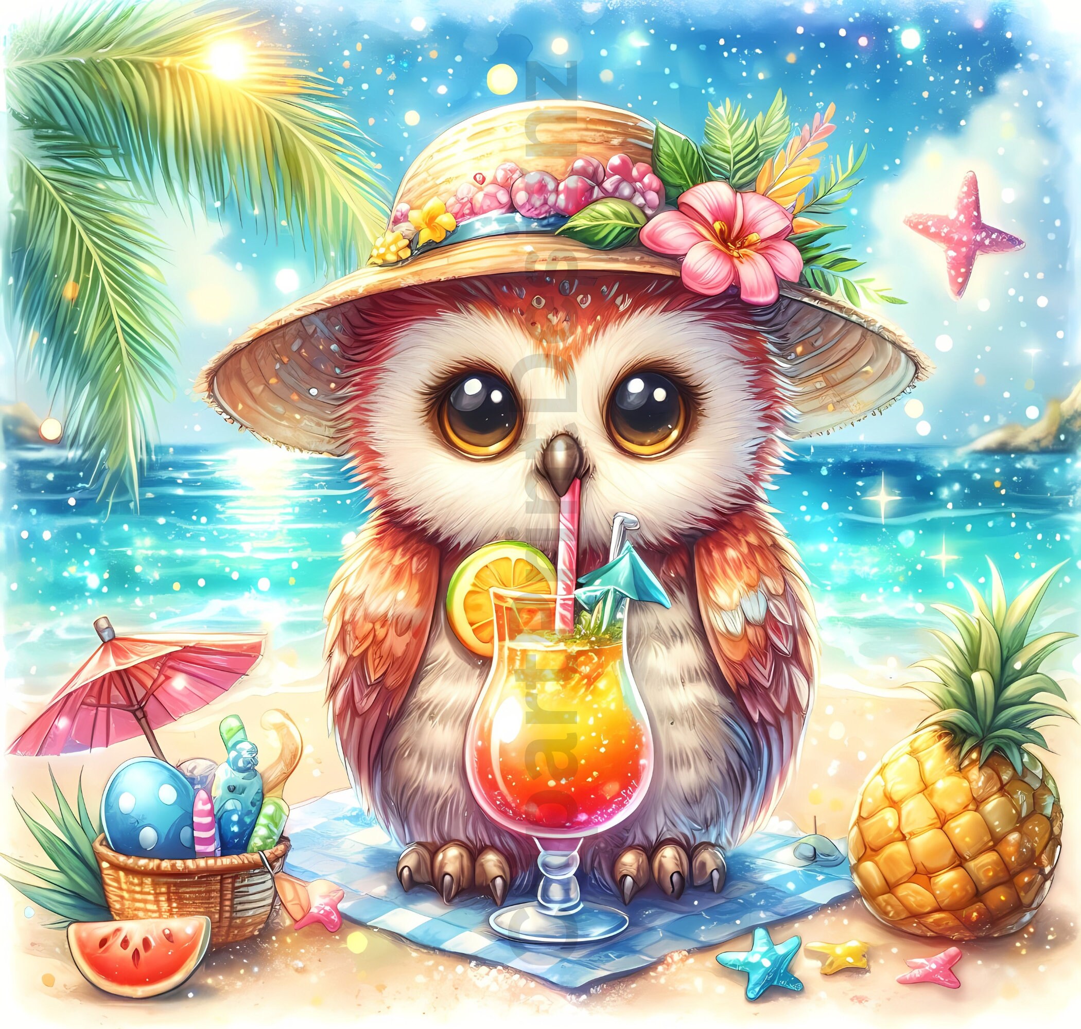 Cute Summer Owls Clipart Bundle, Watercolor Owl Clip Art Images, High ...