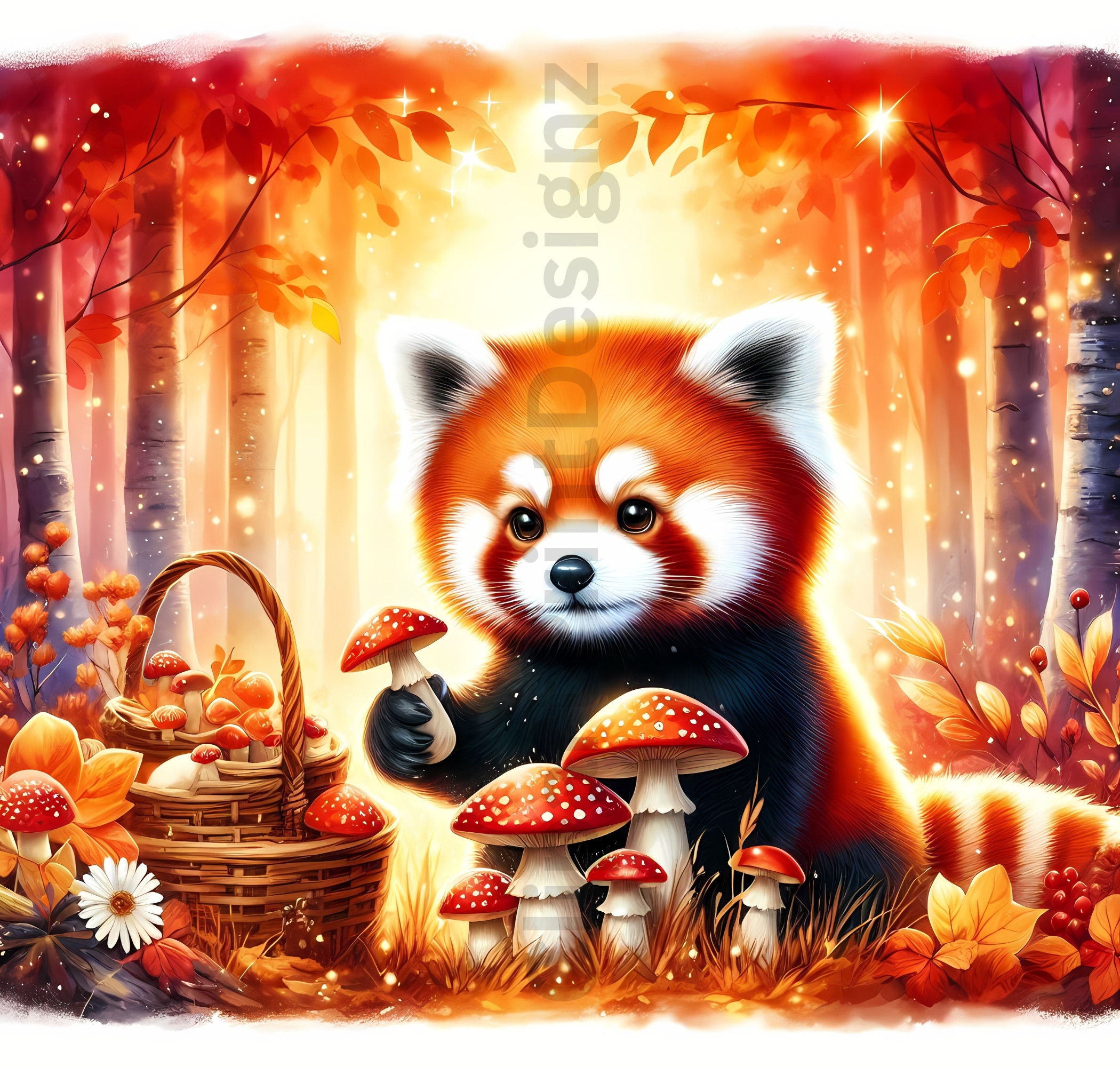 Cute Fall Red Pandas Clipart Bundle, Watercolor Panda Clip Art Images ...