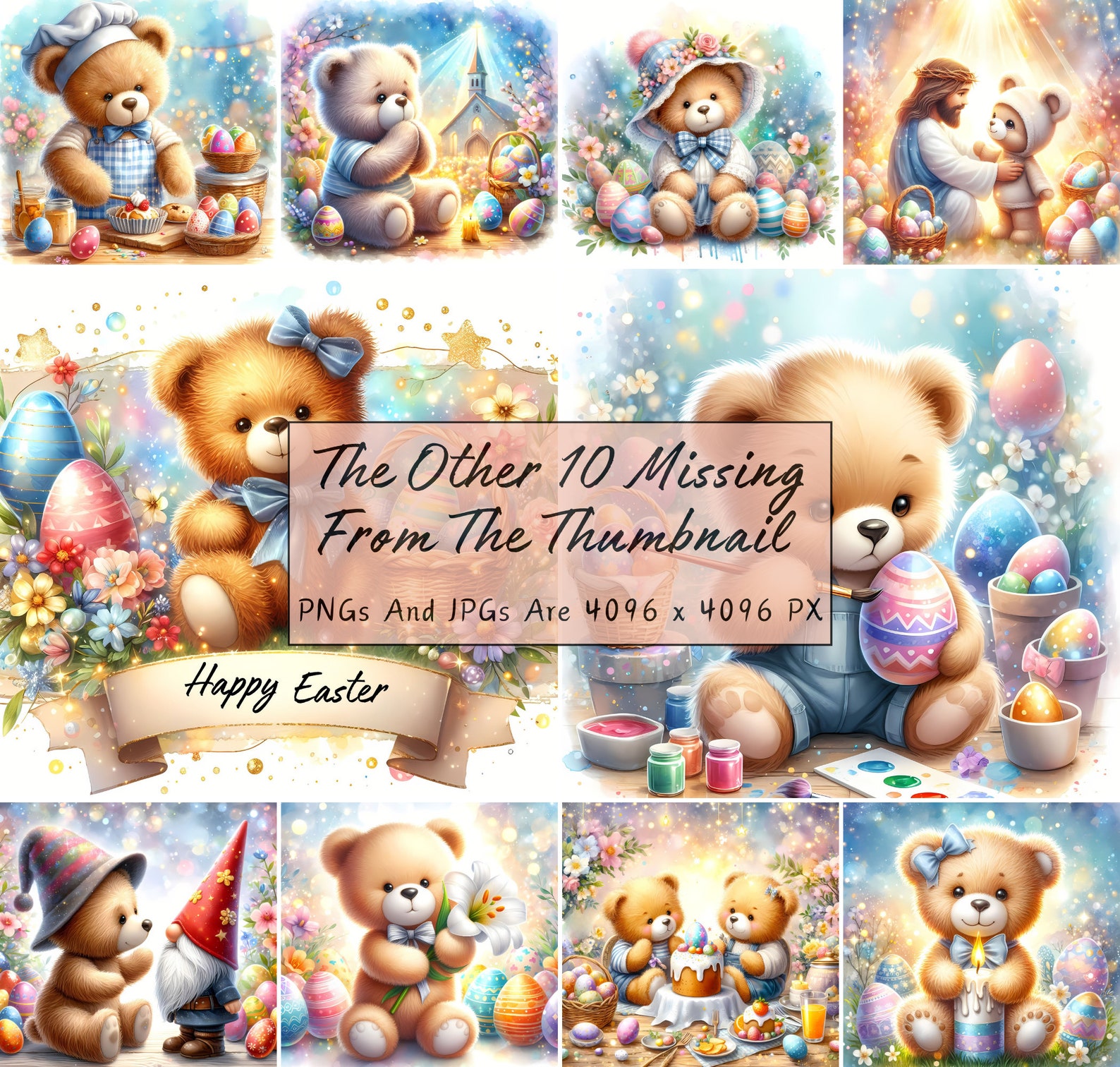 Cute Easter Teddy Bears Clipart, Funny Watercolor Teddy Bear Images ...
