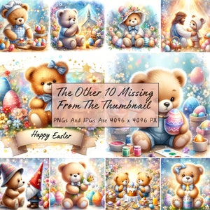 Cute Easter Teddy Bears Clipart, Funny Watercolor Teddy Bear Images ...