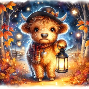 Cute Fall Highland Cows Clipart Bundle, Watercolor Autumn Cow Clip Art ...