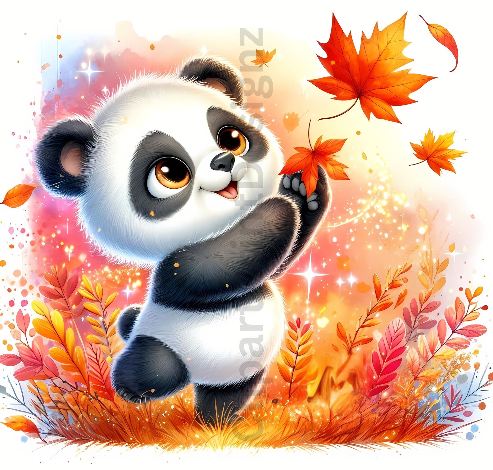 Cute Fall Pandas Clipart Bundle, Watercolor Panda Clip Art Images, High ...