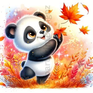 Cute Fall Pandas Clipart Bundle, Watercolor Panda Clip Art Images, High ...