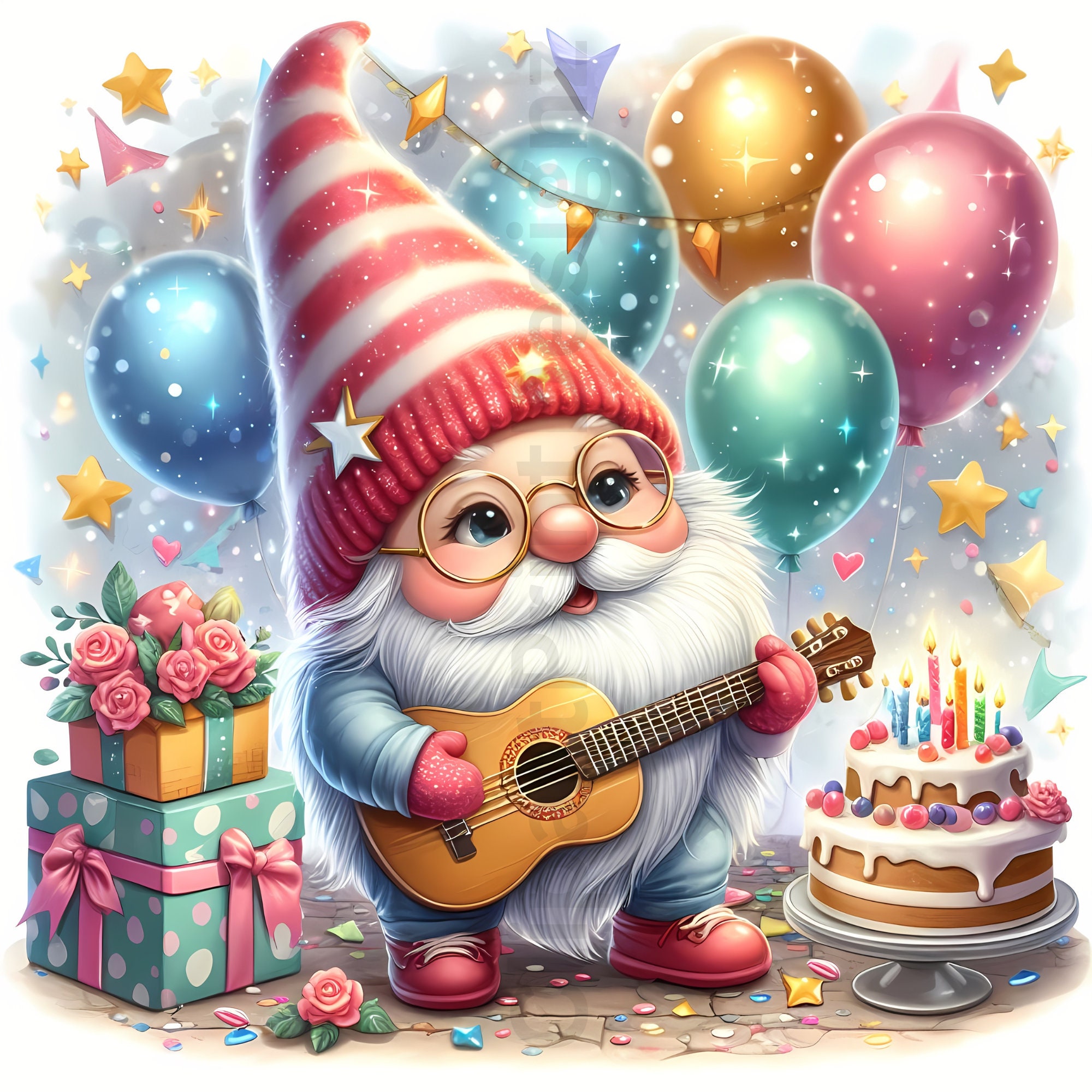 Cute Birthday Gnomes Clipart Bundle, Festive Watercolor Clip Art Images ...