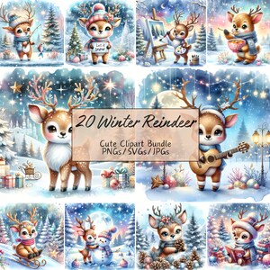 Cute Winter Reindeers Clipart Bundle, Festive Watercolor Clip Art ...