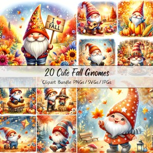 Cute Fall Gnomes Clipart Bundle, Watercolor Gnome Clip Art Images, High ...