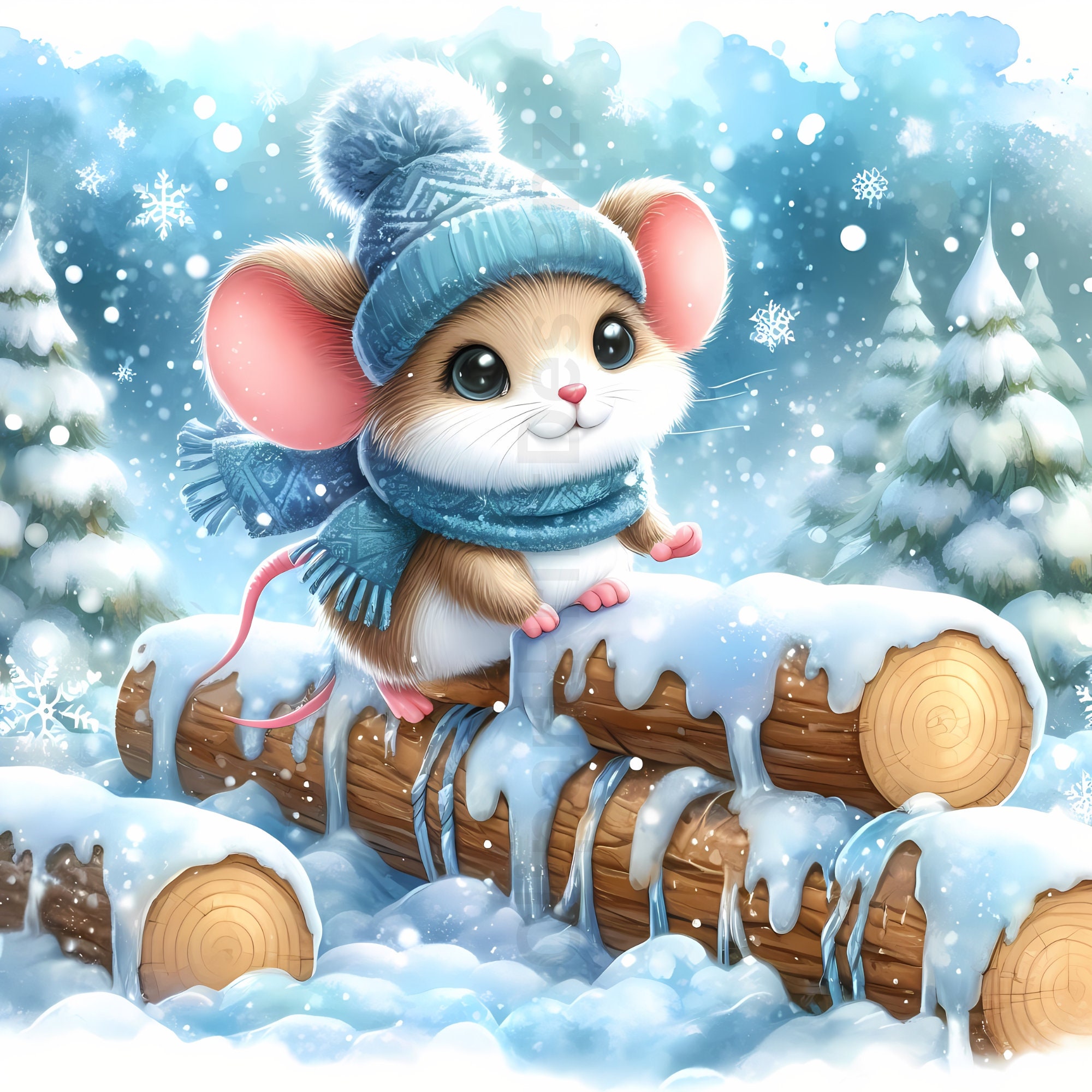 Cute Winter Mouse Clipart Bundle, Watercolor Clip Art Images, 20 High ...