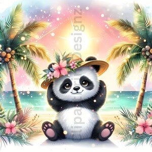 Cute Summer Pandas Clipart Bundle, Watercolor Panda Clip Art Images ...