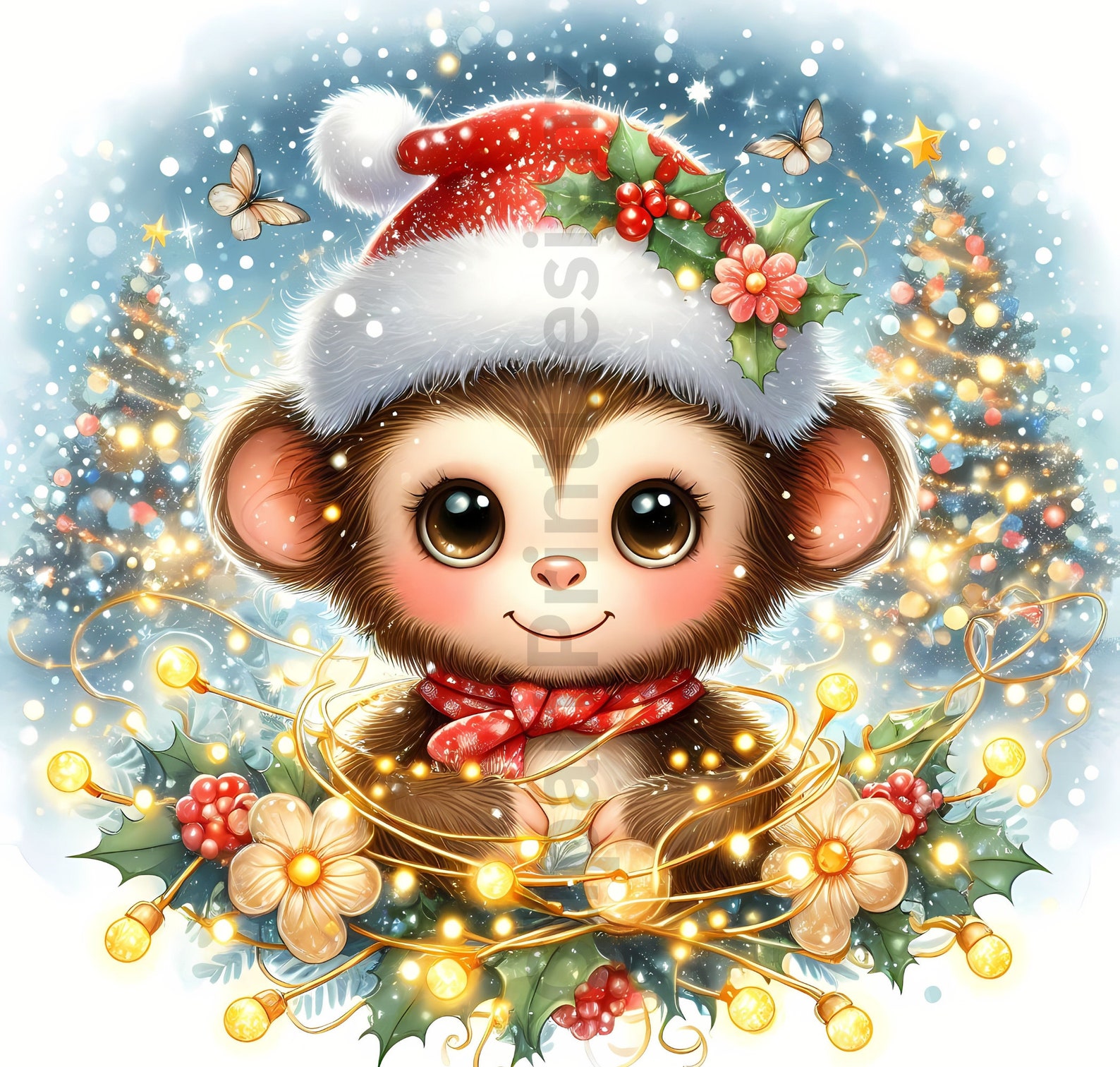 Cute Christmas Monkeys Clipart Bundle, Xmas Monkey Clip Art Images ...