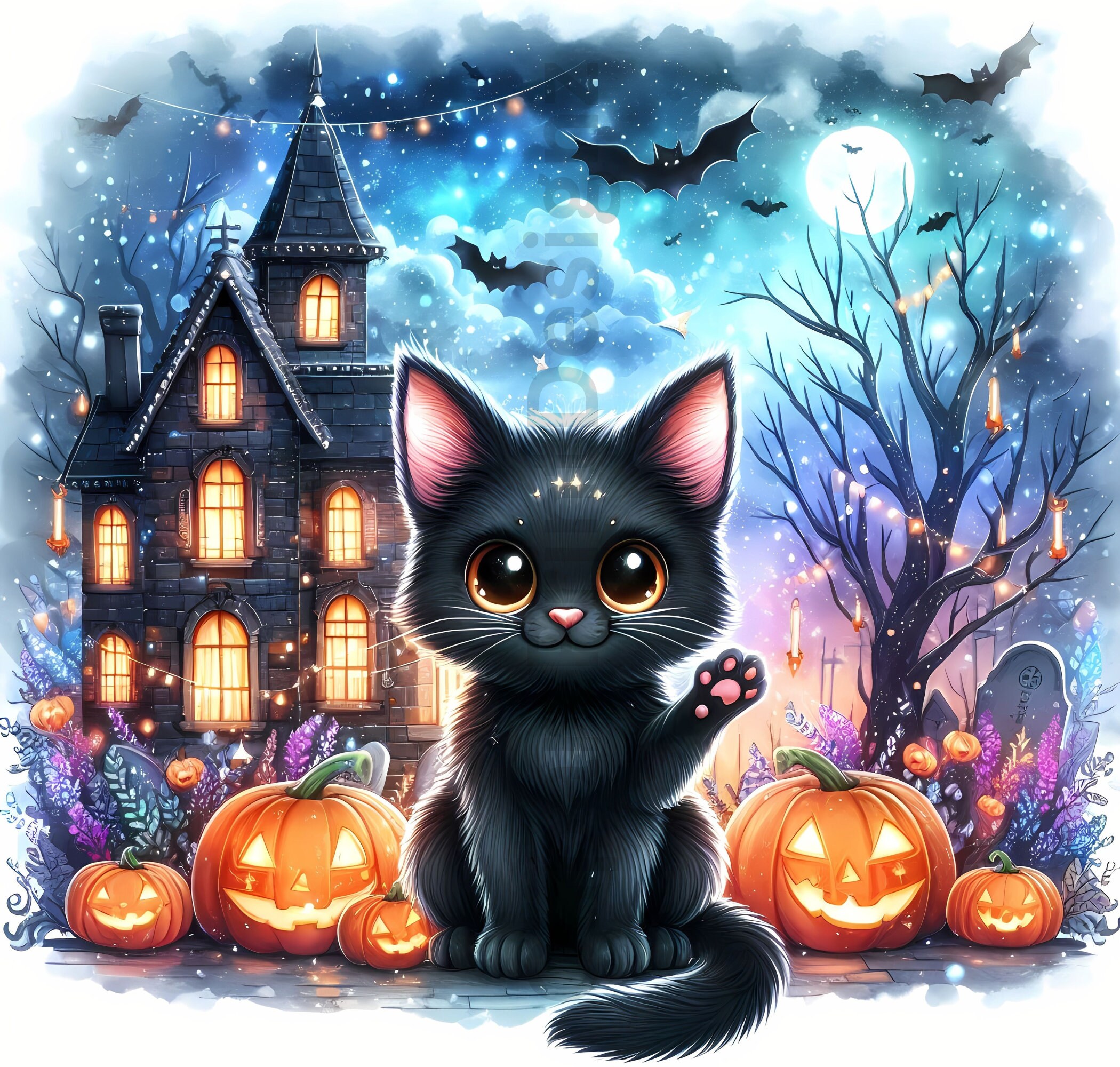 Cute Halloween Black Cats Clipart Bundle, Watercolor Cat Clip Art ...