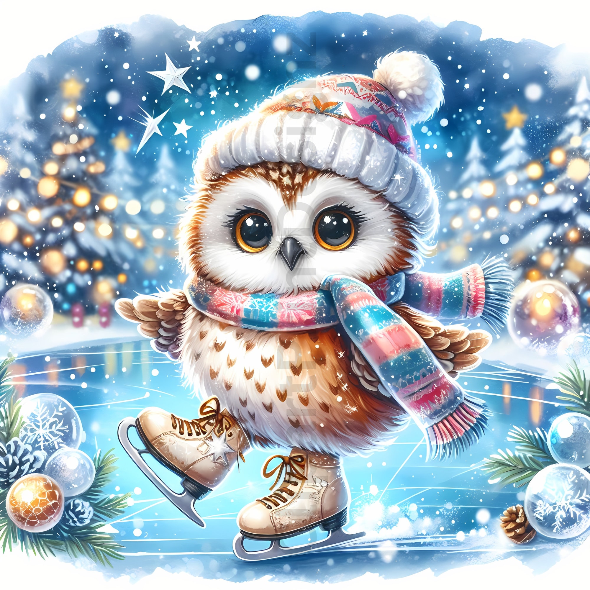 Cute Winter Owl Clipart Bundle, Festive Watercolor Clip Art Images, 20 ...