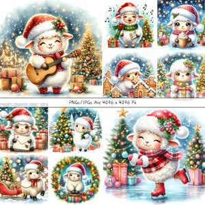 Cute Christmas Sheep Clipart Bundle, Xmas Lamb Clip Art Images ...