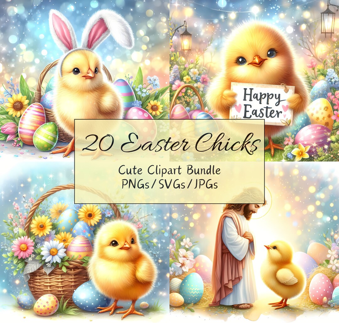 Cute Easter Chicks Clipart Bundle, Watercolor Clip Art Images, 20 High ...