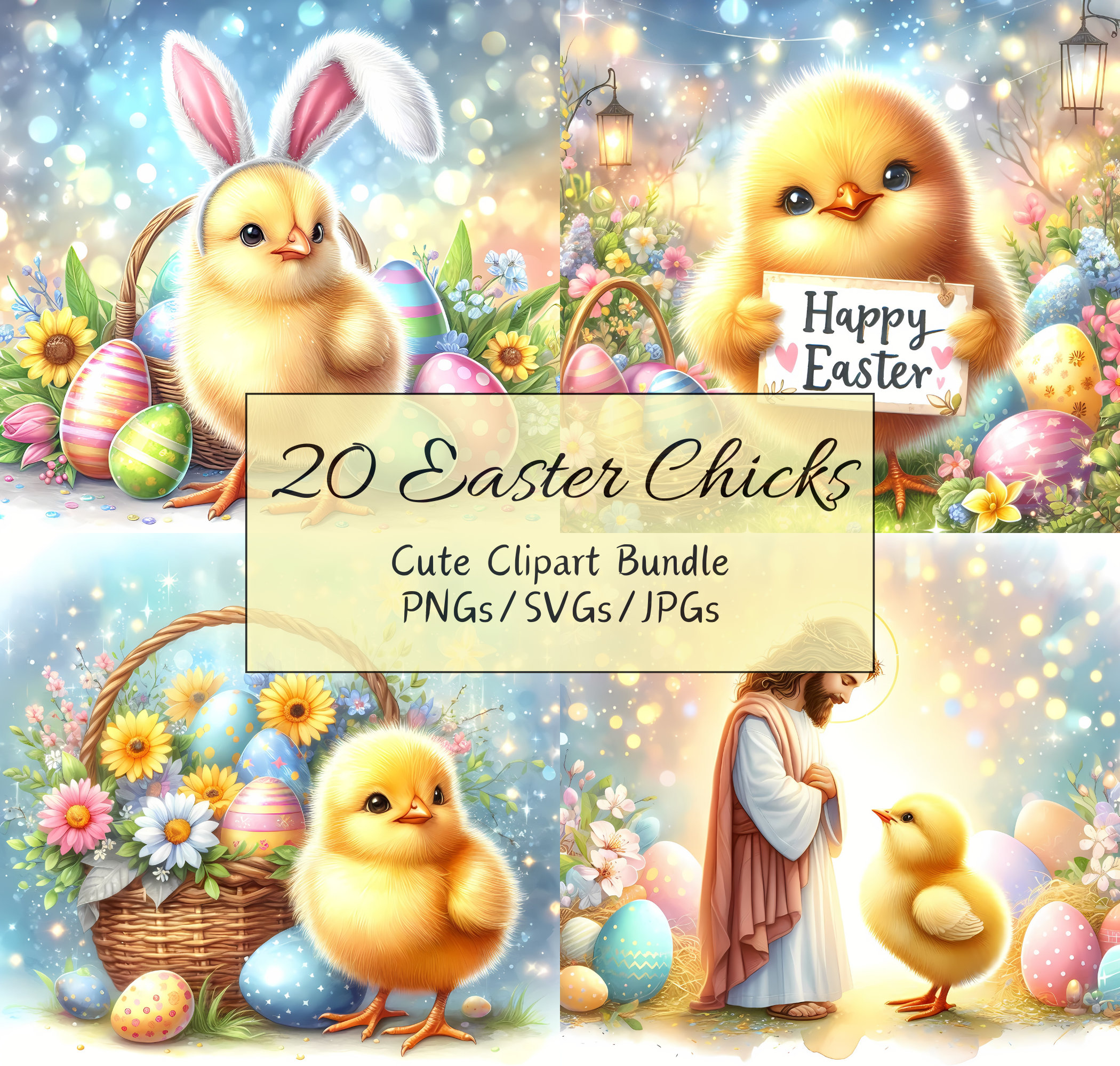 Cute Easter Chicks Clipart Bundle, Watercolor Clip Art Images, 20 High ...
