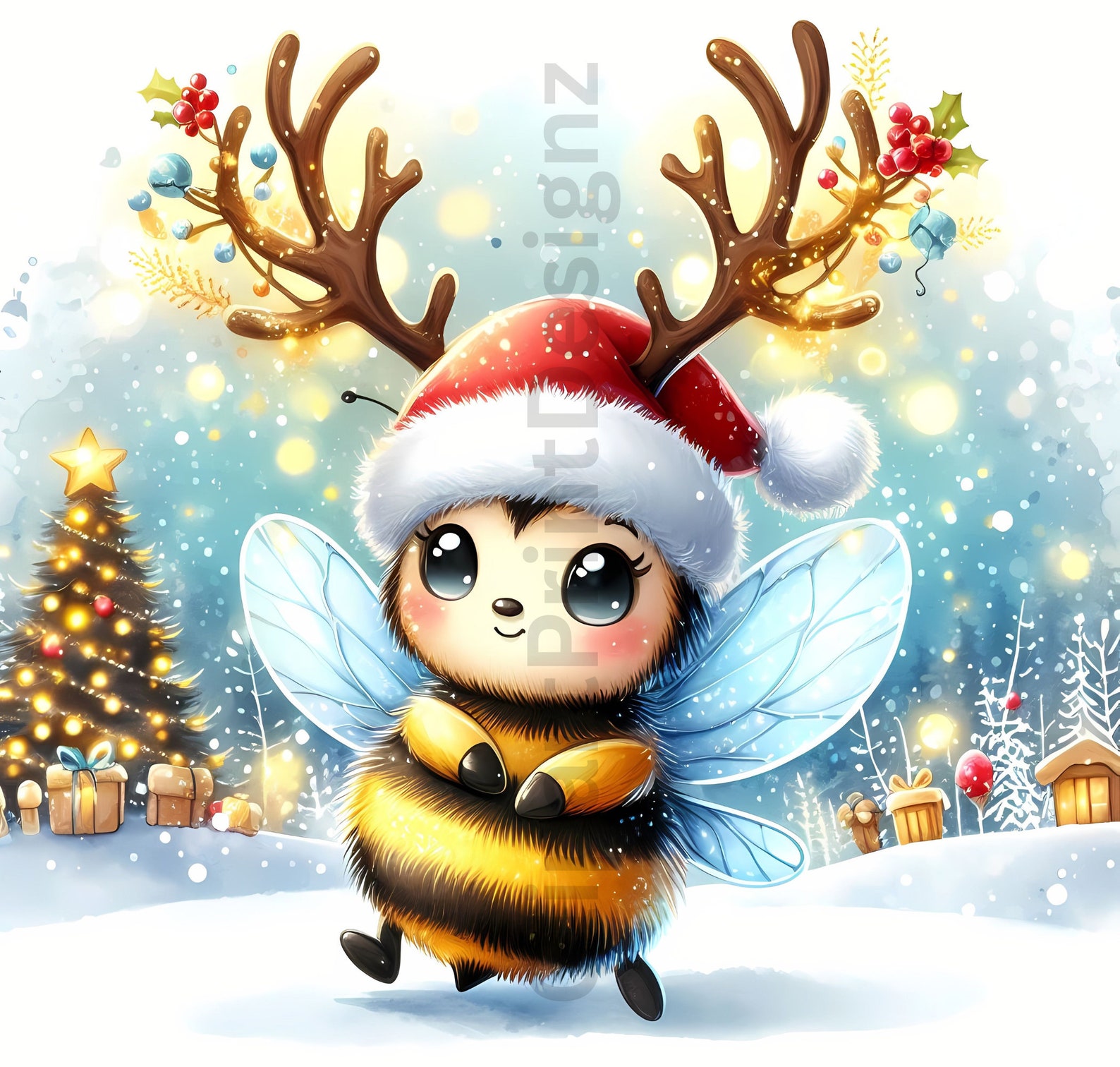 Cute Christmas Bees Clipart Bundle, Xmas Bee Clip Art Images ...