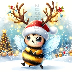 Cute Christmas Bees Clipart Bundle, Xmas Bee Clip Art Images ...