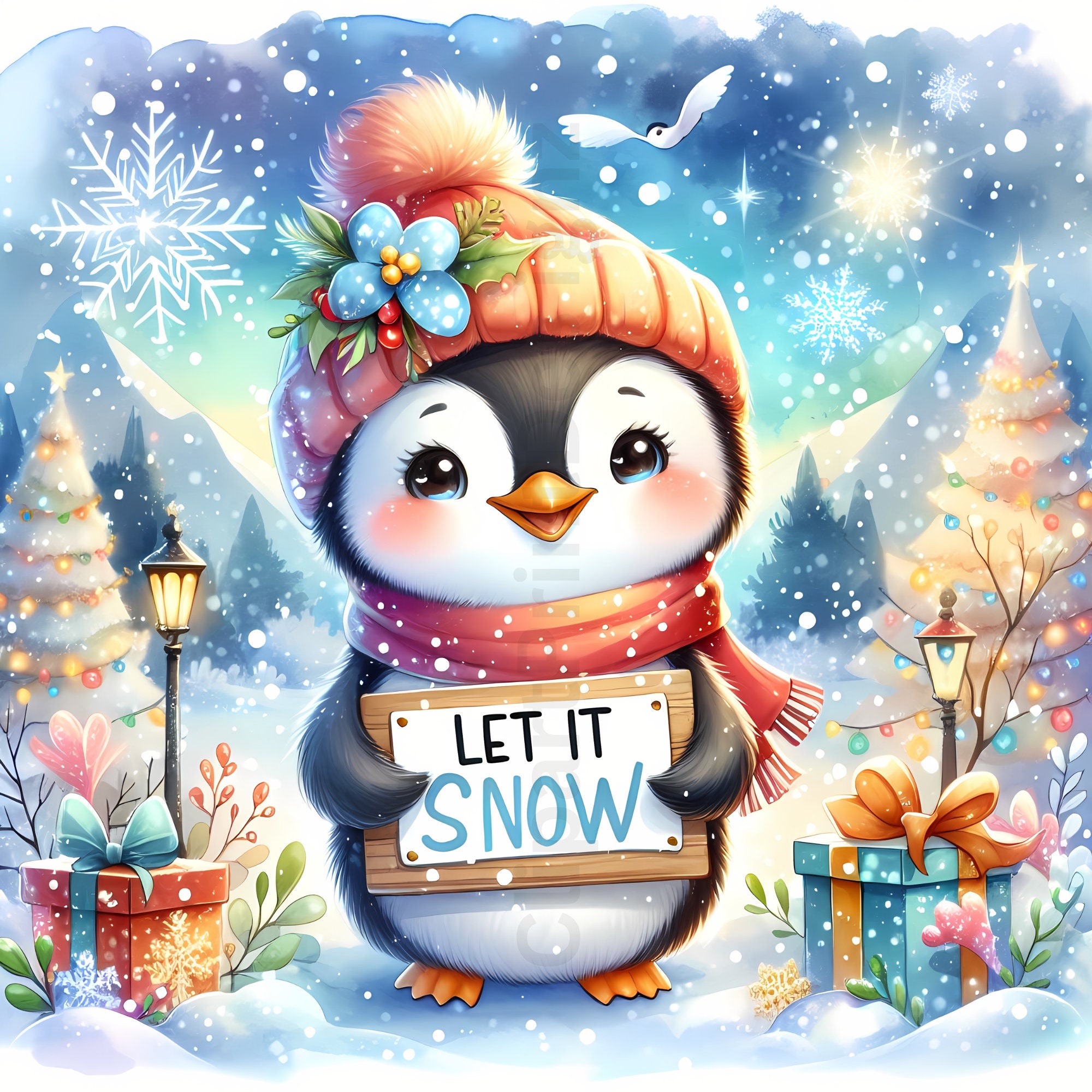 Cute Winter Penguin Clipart Bundle Watercolor Clip Art - Etsy