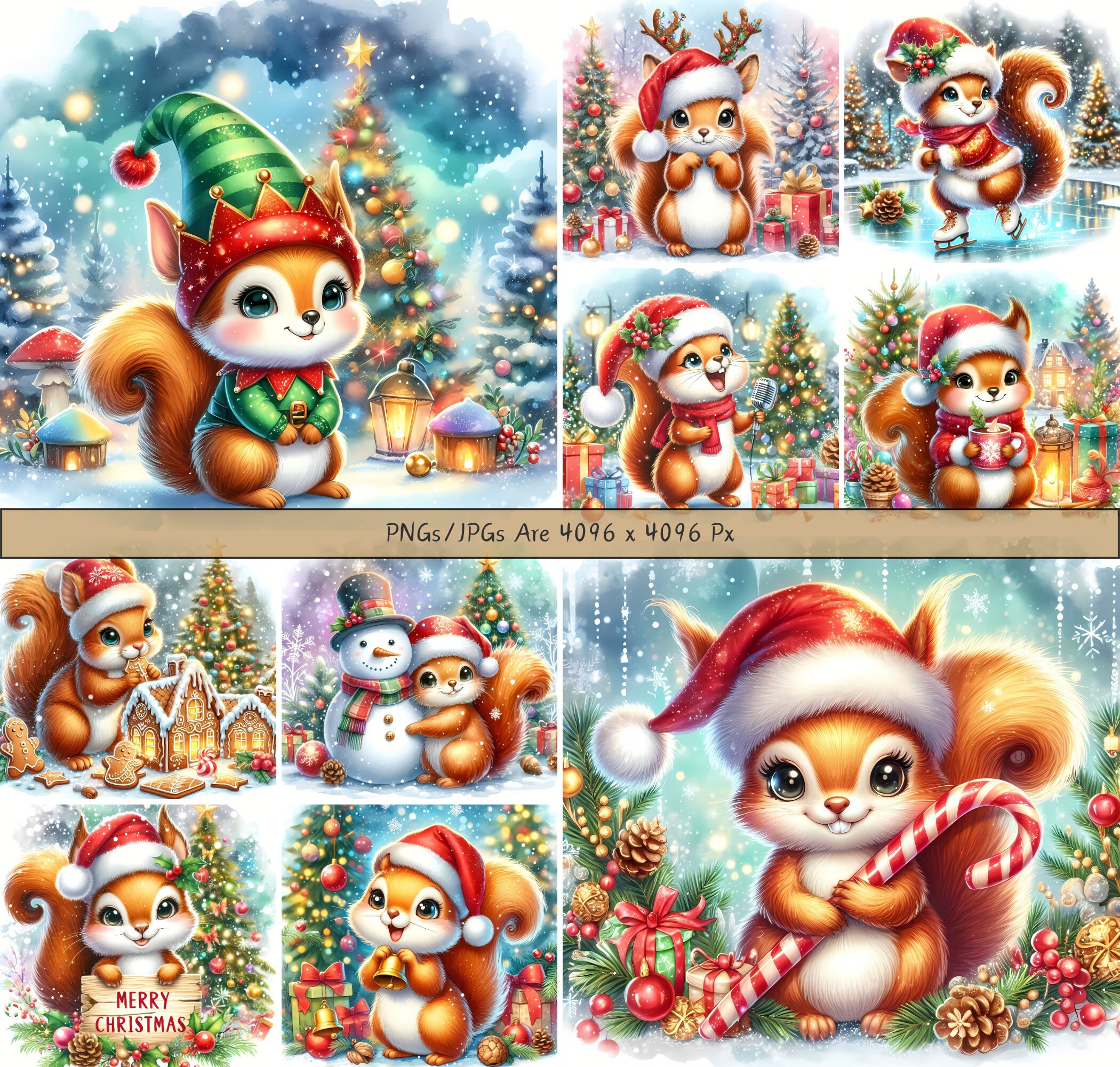 Cute Christmas Squirrels Clipart Bundle, Xmas Squirrel Clip Art Images ...
