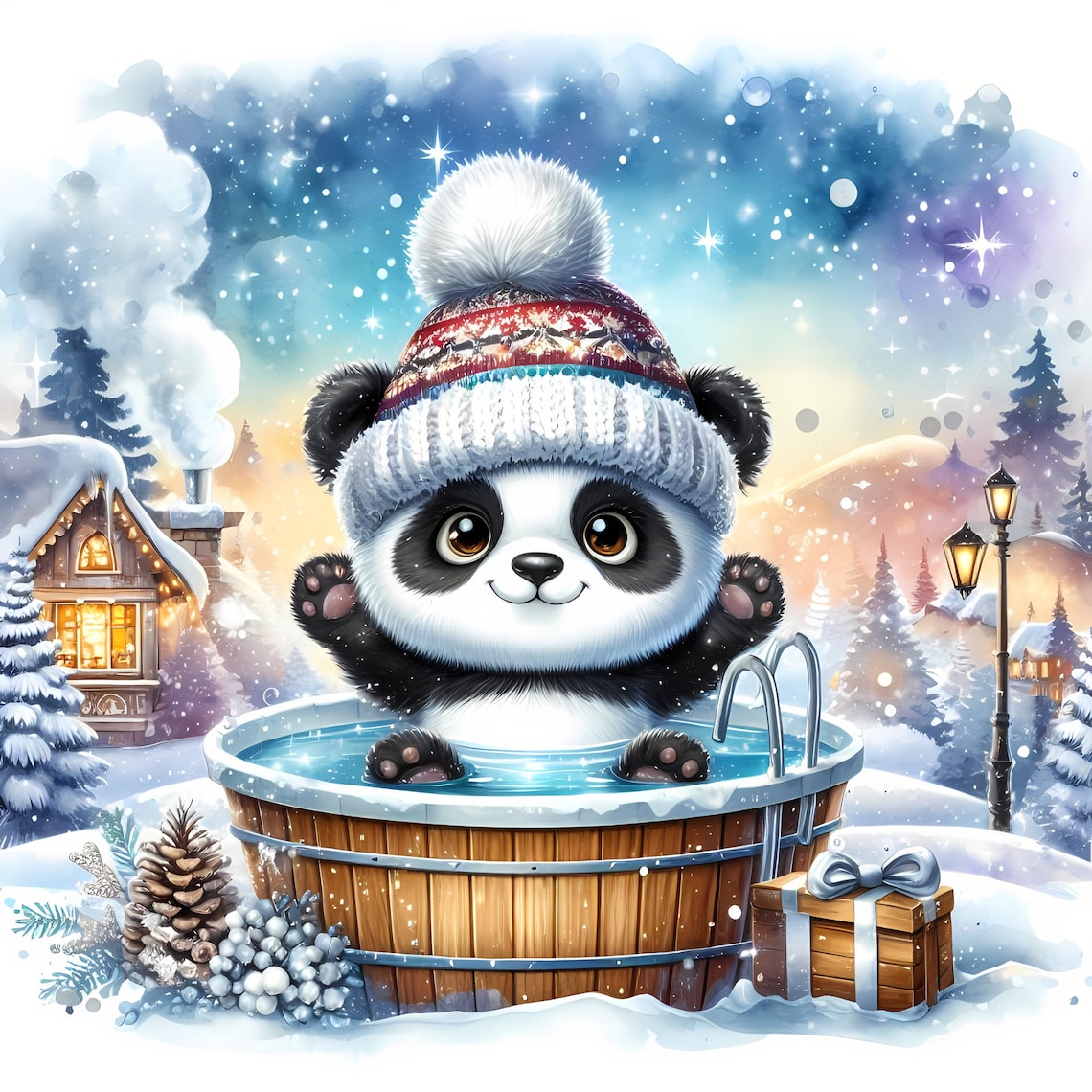 Cute Winter Panda Clipart Bundle Festive Watercolor Clip Art - Etsy