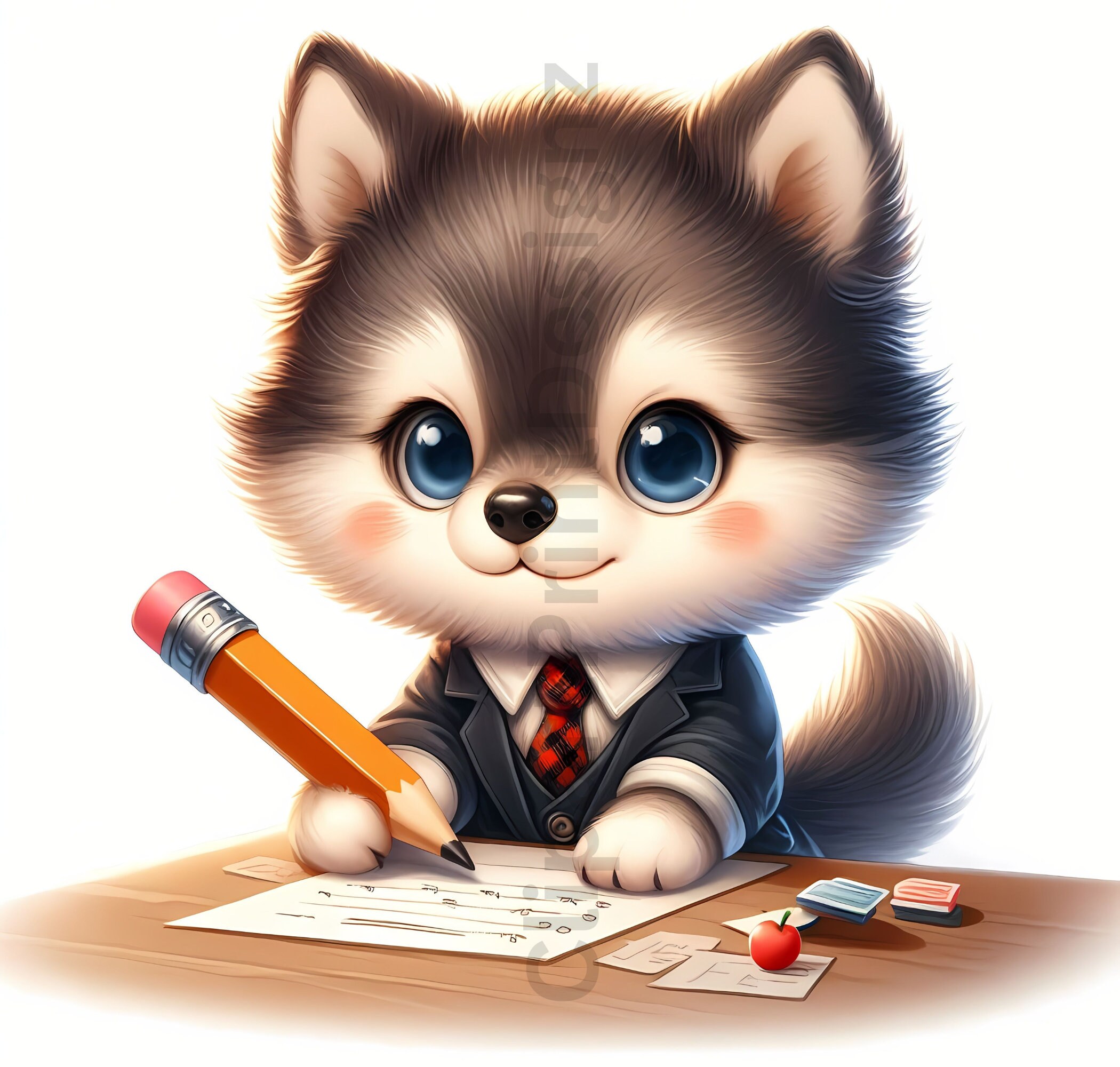 Cute Back to School Wolves Clipart Bundle, Watercolor Wolf Clip Art ...