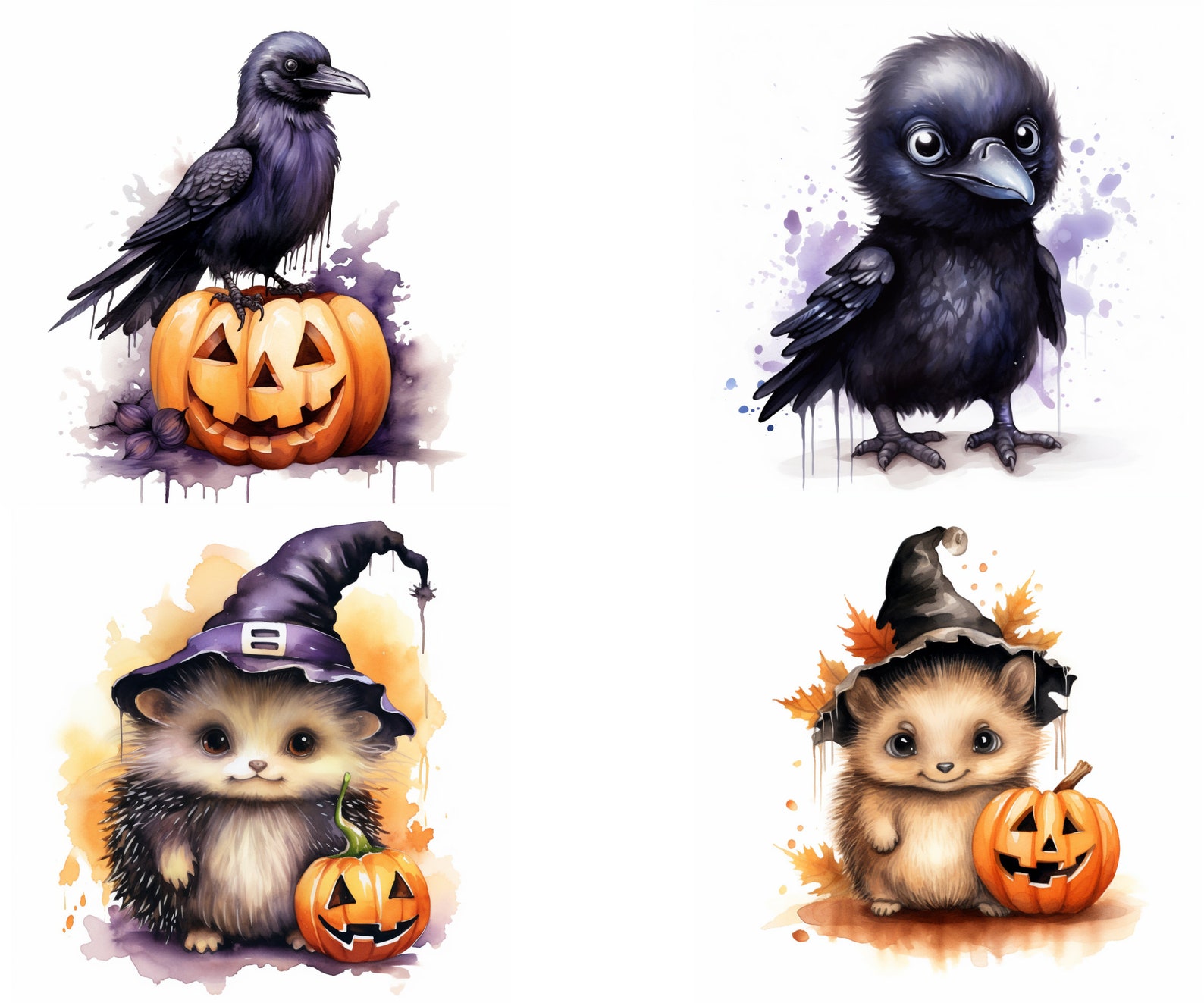 Watercolor Halloween Animal Clipart Bundle, 20 Cute Halloween Images ...