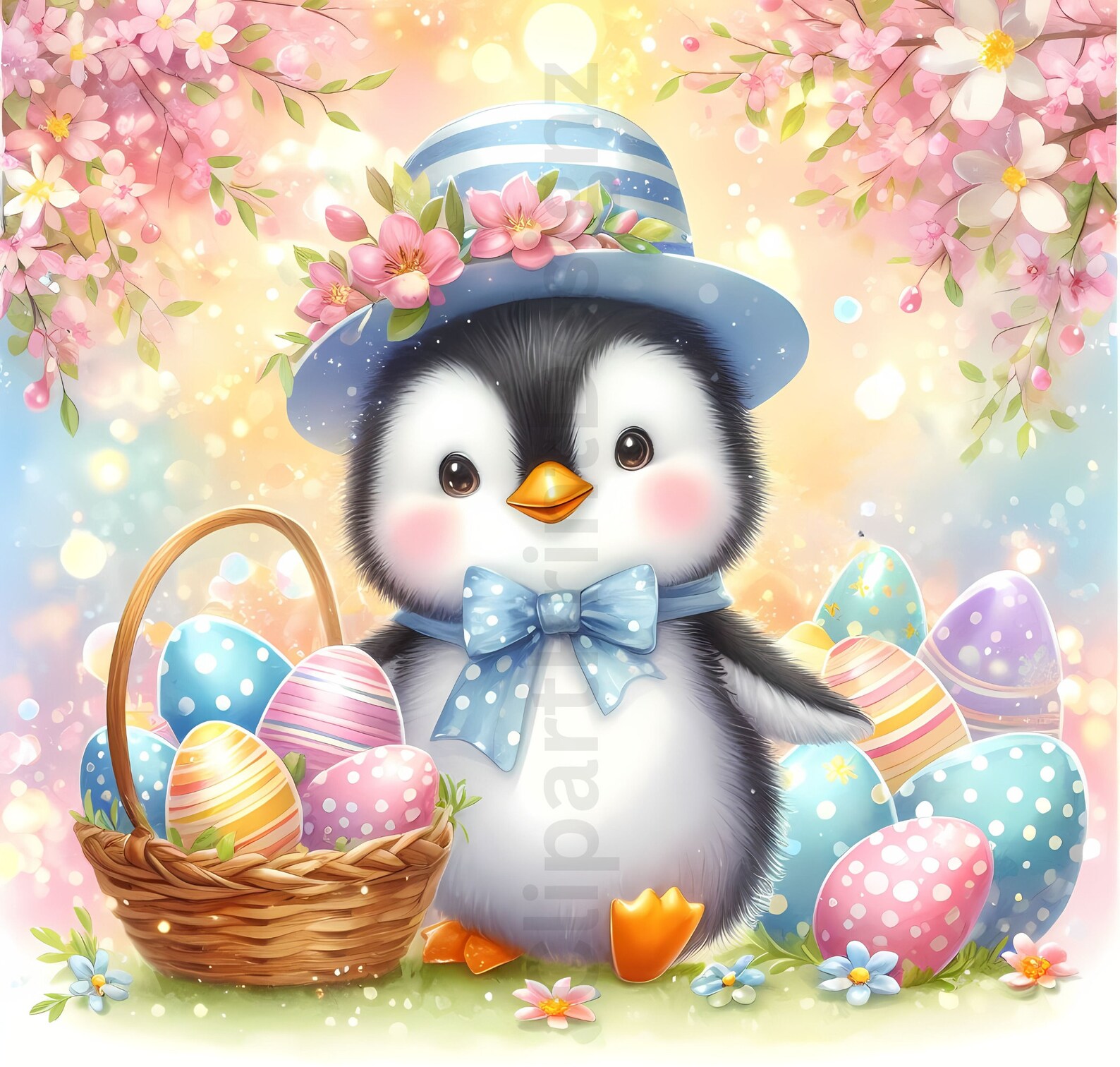Cute Easter Penguins Clipart, Funny Watercolor Animal Images, High ...