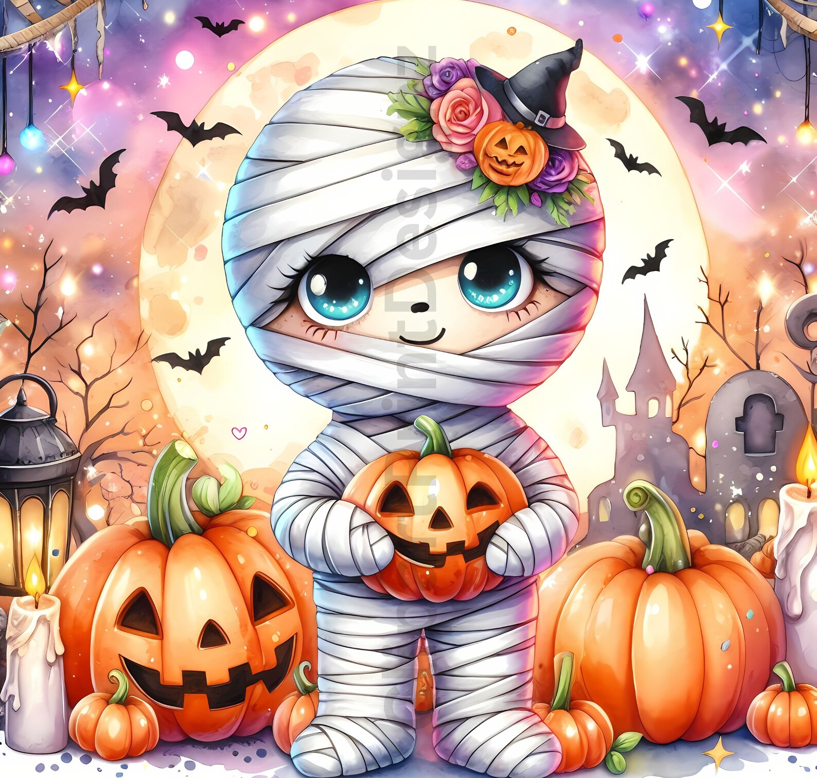 Cute Halloween Mummies Clipart Bundle, Watercolor Mummy Clip Art Images ...
