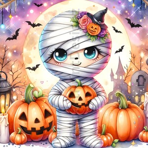 Cute Halloween Mummies Clipart Bundle, Watercolor Mummy Clip Art Images ...