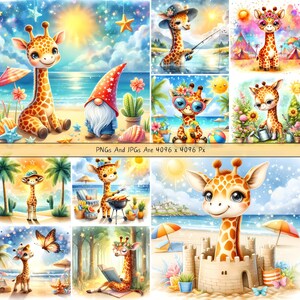 Cute Summer Giraffes Clipart Bundle, Watercolor Giraffe Clip Art Images ...